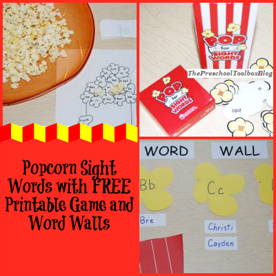 Popcorn Sight Words Game and Word Walls for Preschool & Kindergarten