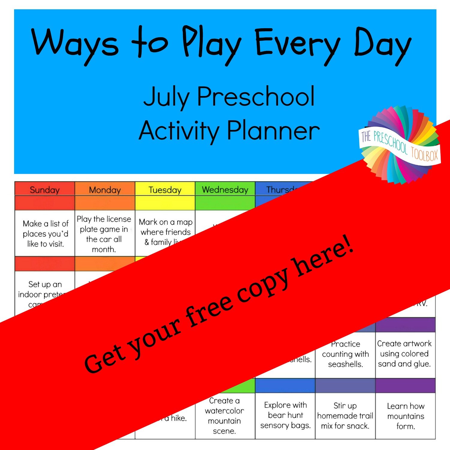 Ways to Play Every Day: July Activity Calendar for Preschoolers • The ...